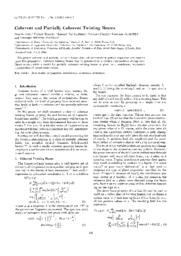 (PDF) Coherent and partially coherent twisting beams | Fabrizio Frezza ...