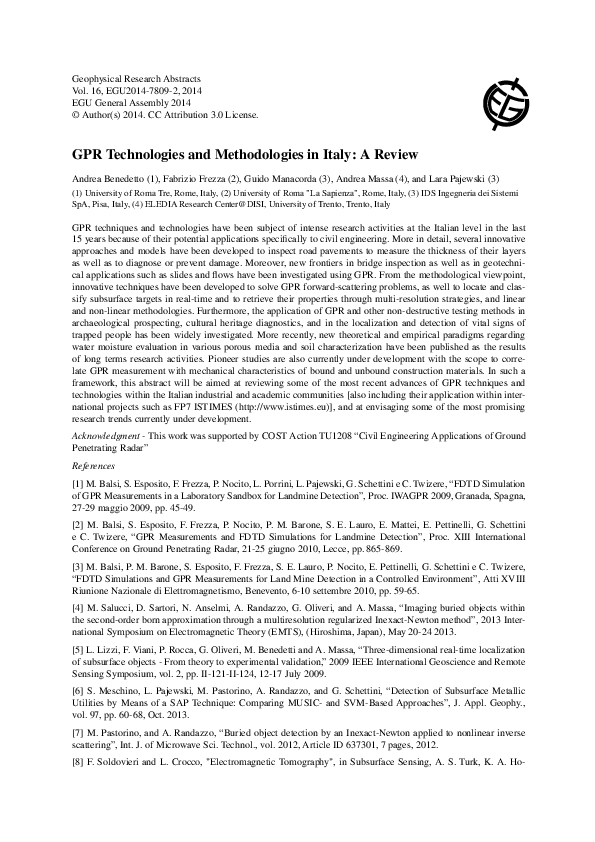 (PDF) GPR Technologies and Methodologies in Italy: A Review