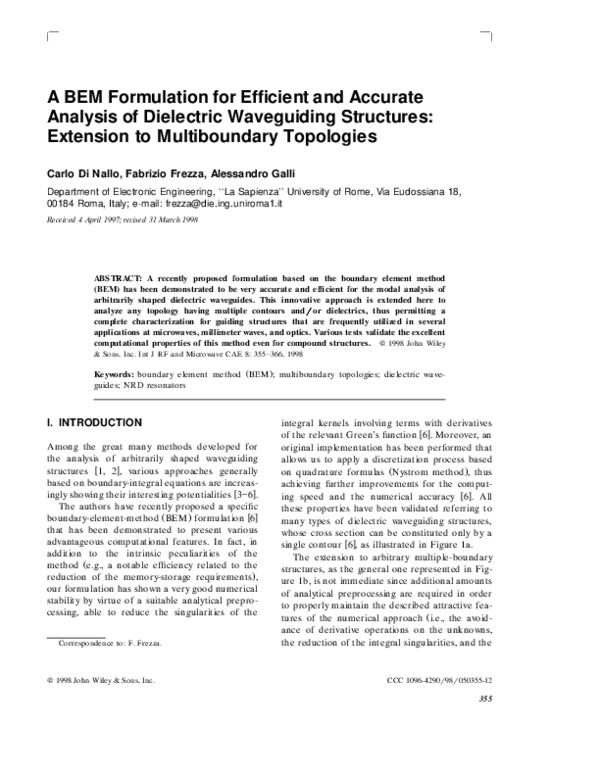 (PDF) A BEM formulation for efficient and accurate analysis of dielectric waveguiding structures ...