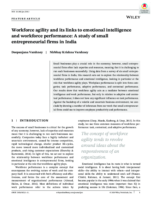 (PDF) Workforce agility and its links to emotional intelligence and workforce performance: A ...