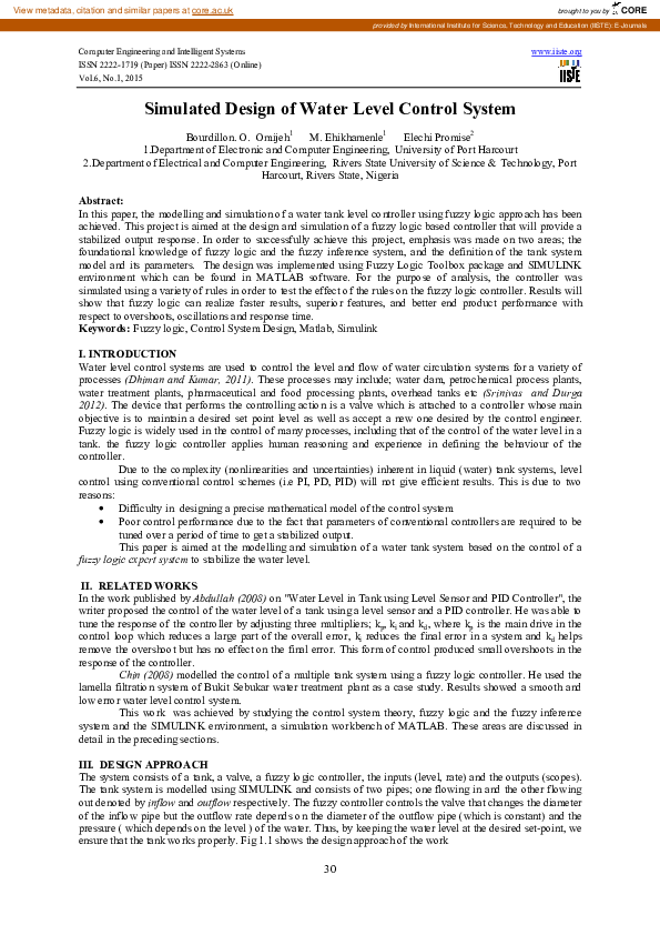 (PDF) Simulated Design of Water Level Control System