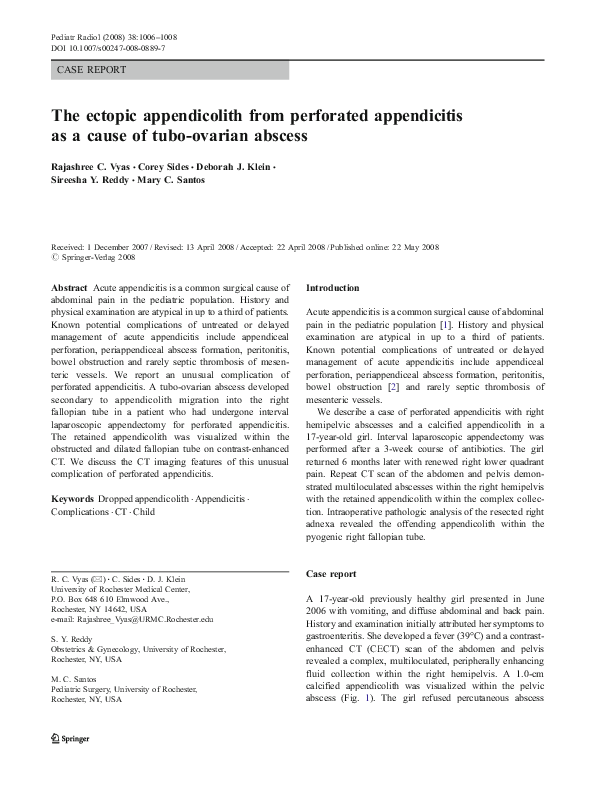 (PDF) The ectopic appendicolith from perforated appendicitis as a cause ...