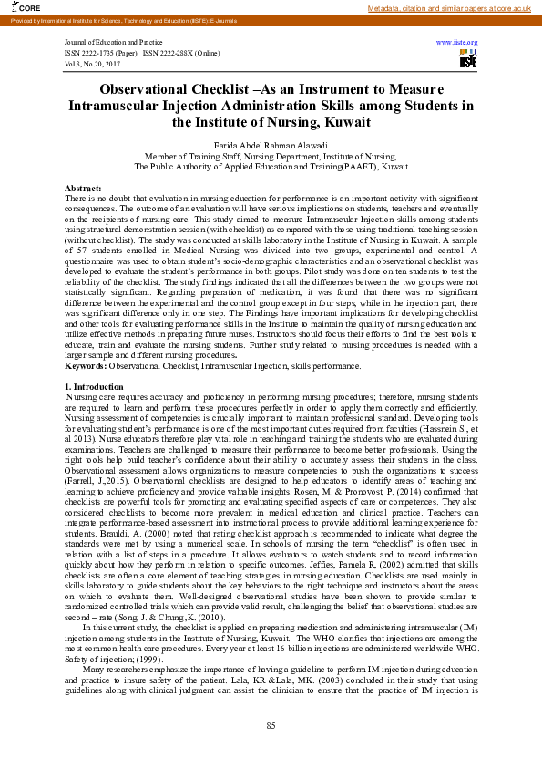 (PDF) Observational Checklist –As an Instrument to Measure ...