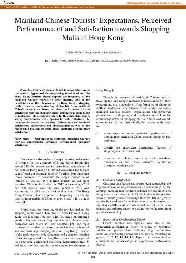 (PDF) Mainland Chinese Tourists' Expectations, Perceived Performance of ...