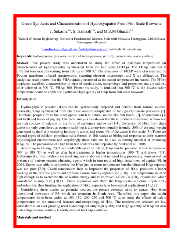 (PDF) Green Synthesis and Characterization of Hydroxyapatite from Fish ...