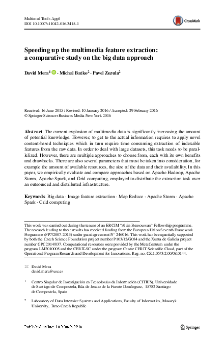 (PDF) Speeding up the multimedia feature extraction: a comparative study on the big data approach