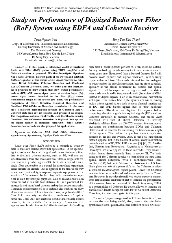 (PDF) Study on performance of Digitized Radio over Fiber (RoF) system ...