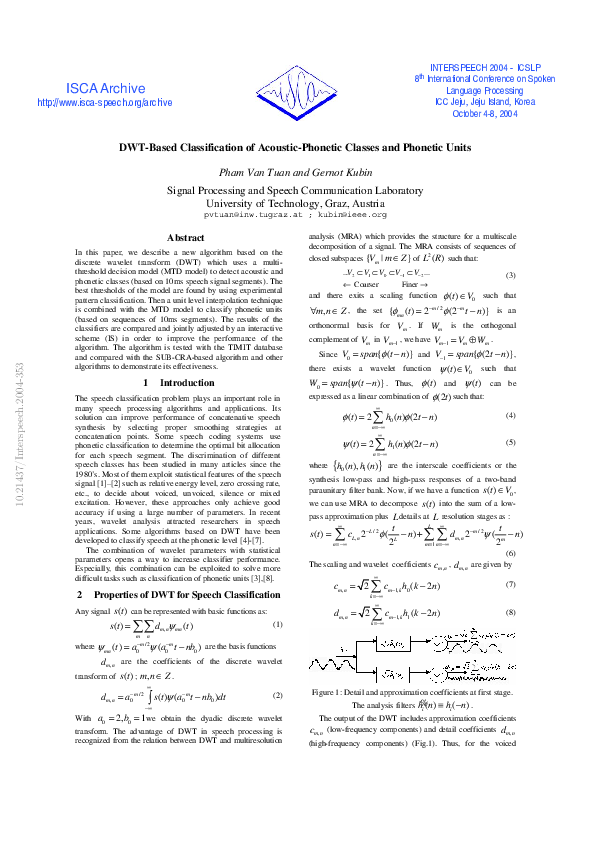 (PDF) DWT-based classification of acoustic-phonetic classes and phonetic units