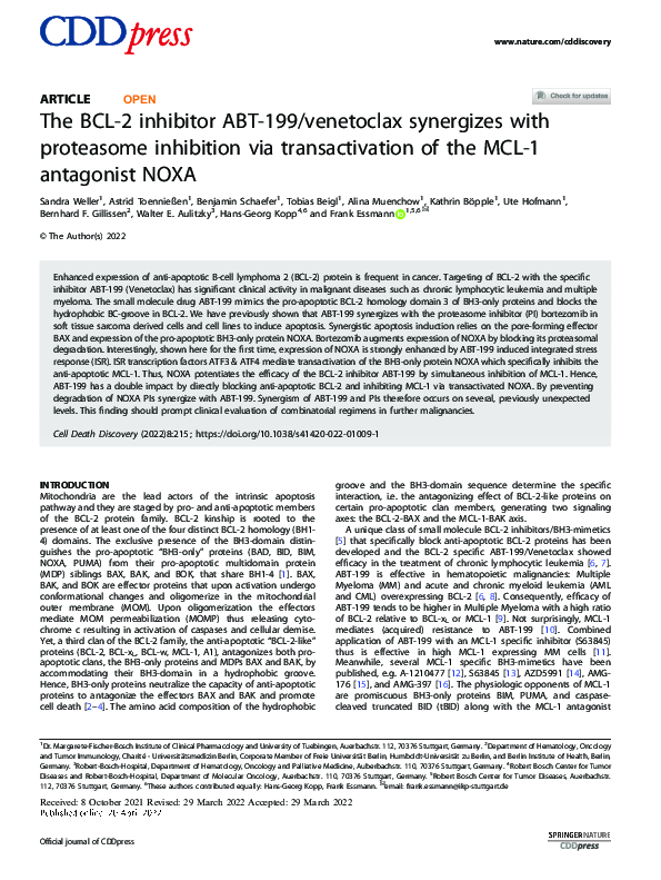 (PDF) The BCL-2 inhibitor ABT-199/venetoclax synergizes with proteasome ...