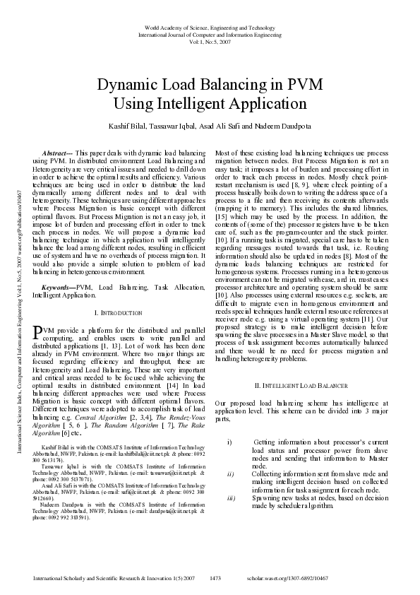 (PDF) Dynamic Load Balancing In Pvm Using Intelligent Application