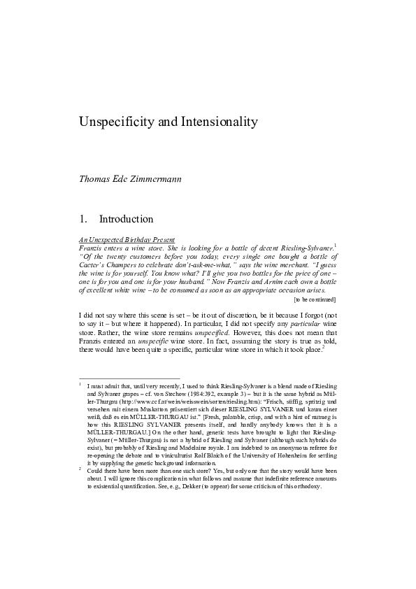 (PDF) Unspecificity and Intensionality