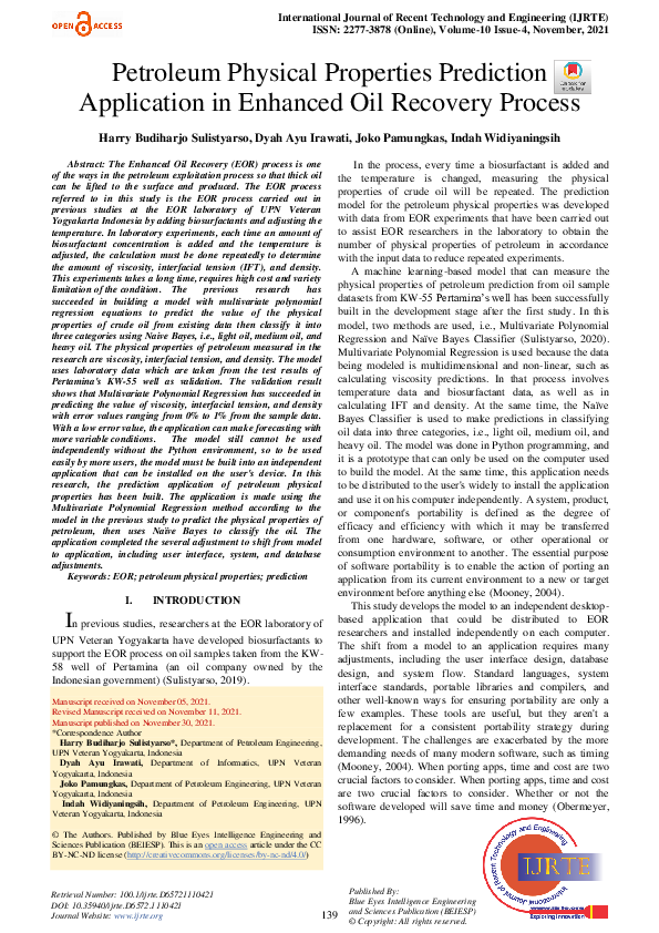 (PDF) Petroleum Physical Properties Prediction Application in Enhanced Oil Recovery Process