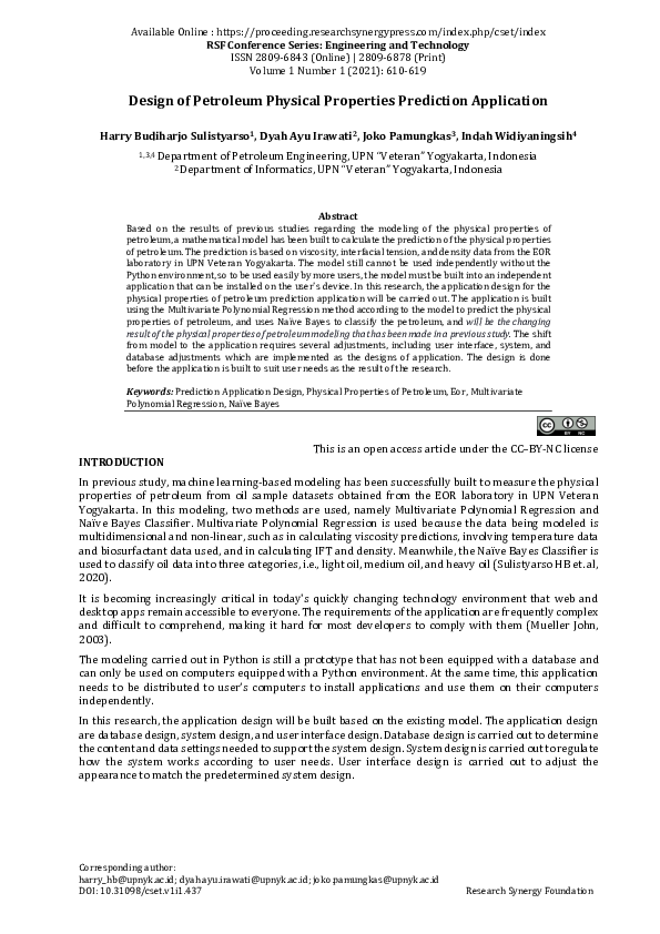 (PDF) Design of Petroleum Physical Properties Prediction Application