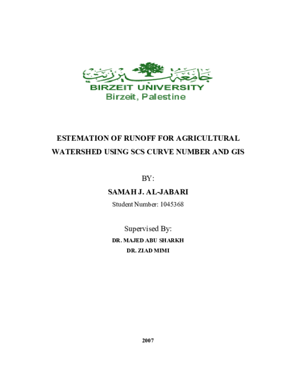 (PDF) ESTEMATION OF RUNOFF FOR AGRICULTURAL WATERSHED USING SCS CURVE ...