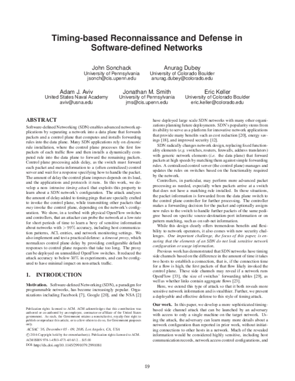(PDF) Timing-based reconnaissance and defense in software-defined networks
