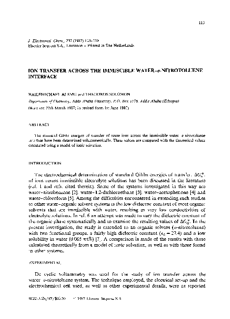 (PDF) Ion transfer across the immiscible water—o-nitrotoluene interface