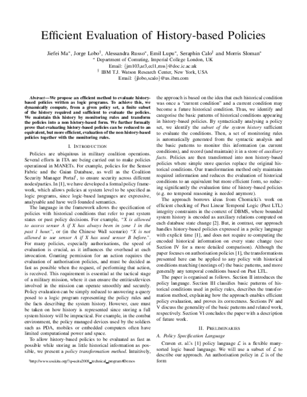 (PDF) Efficient Evaluation of History-based Policies