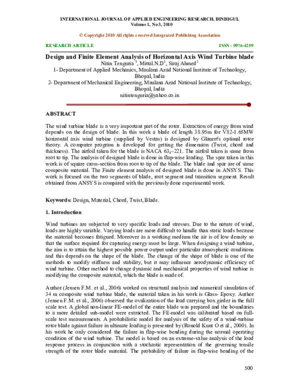Pdf Analysis Of Wind Turbine Blade Design And Load