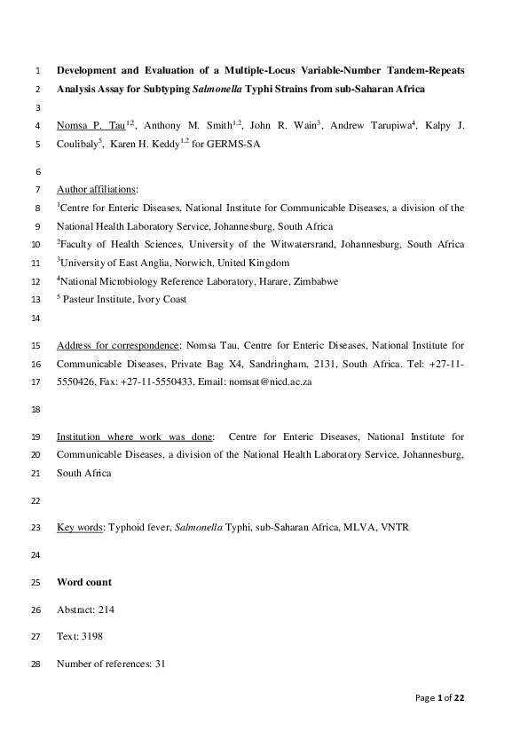 (PDF) Development and evaluation of a multiple-locus variable-number tandem-repeats analysis ...