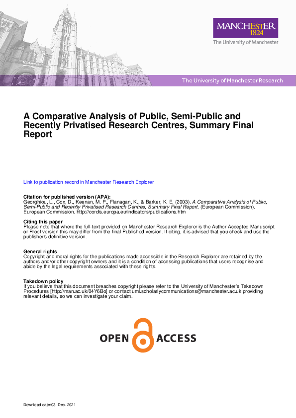 (PDF) A Comparative Analysis of Public, Semi-Public and Recently Privatised Research Centres ...