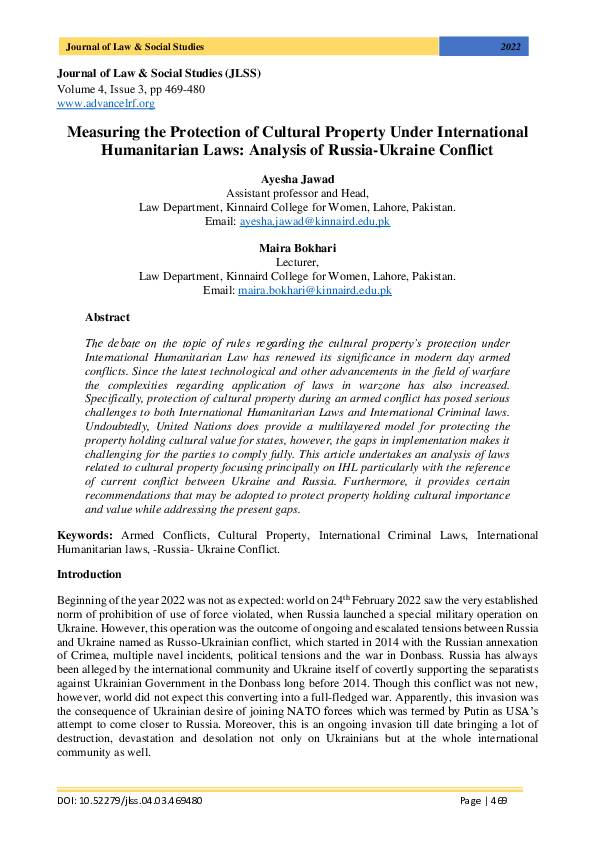 (PDF) Measuring the Protection of Cultural Property Under International ...