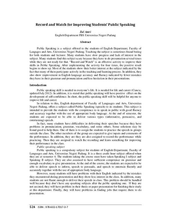 (PDF) Record and Watch for Improving Students' Public Speaking