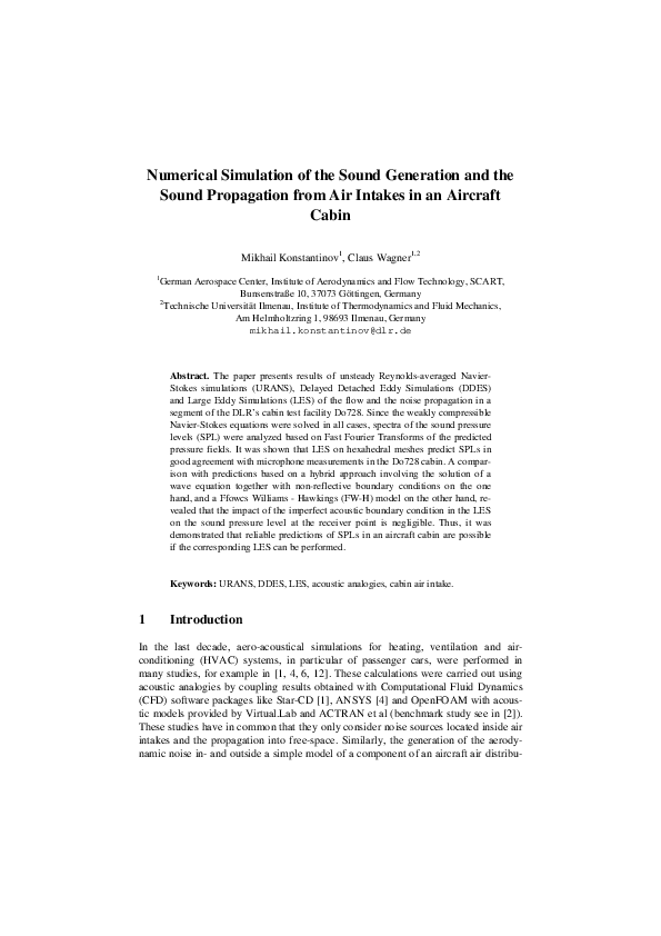 (PDF) Numerical Simulation of the Sound Generation and the Sound Propagation from Air Intakes in ...