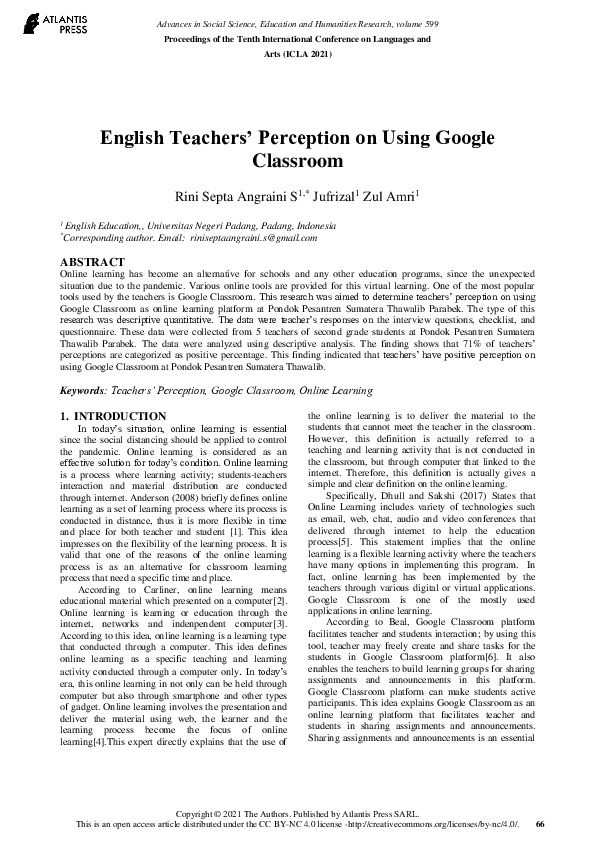 (PDF) English Teachers’ Perception on Using Google Classroom