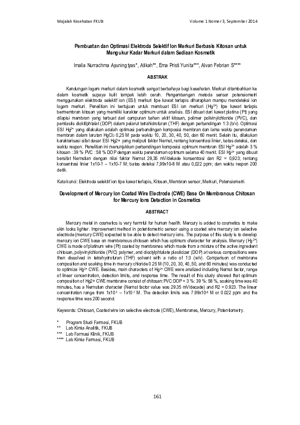 (PDF) Pembuatan dan Optimasi Elektroda Selektif Ion Merkuri Berbasis ...