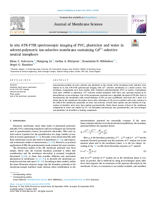 (PDF) In situ ATR-FTIR spectroscopic imaging of PVC, plasticizer and ...
