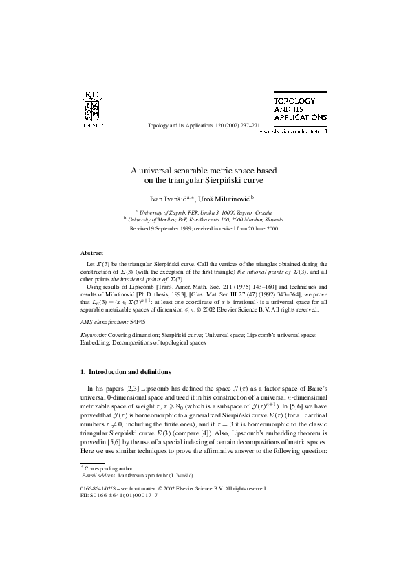 (PDF) A universal separable metric space based on the triangular ...