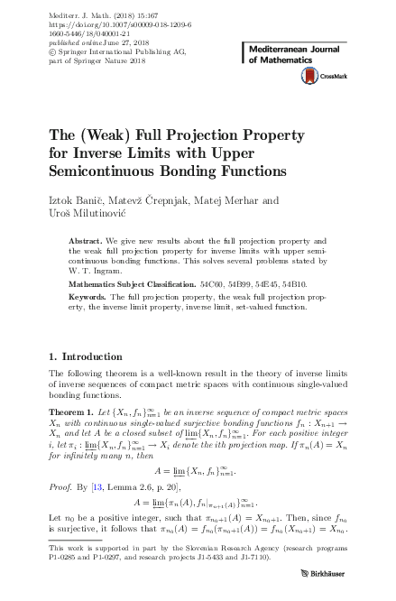 (PDF) The (Weak) Full Projection Property for Inverse Limits with Upper Semicontinuous Bonding ...