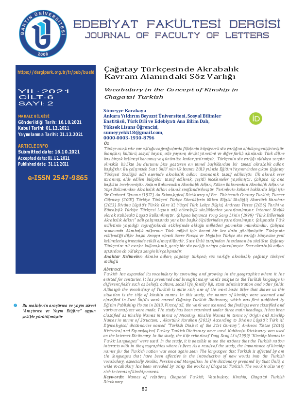 (PDF) Kinship Names in Chagatai Turkish