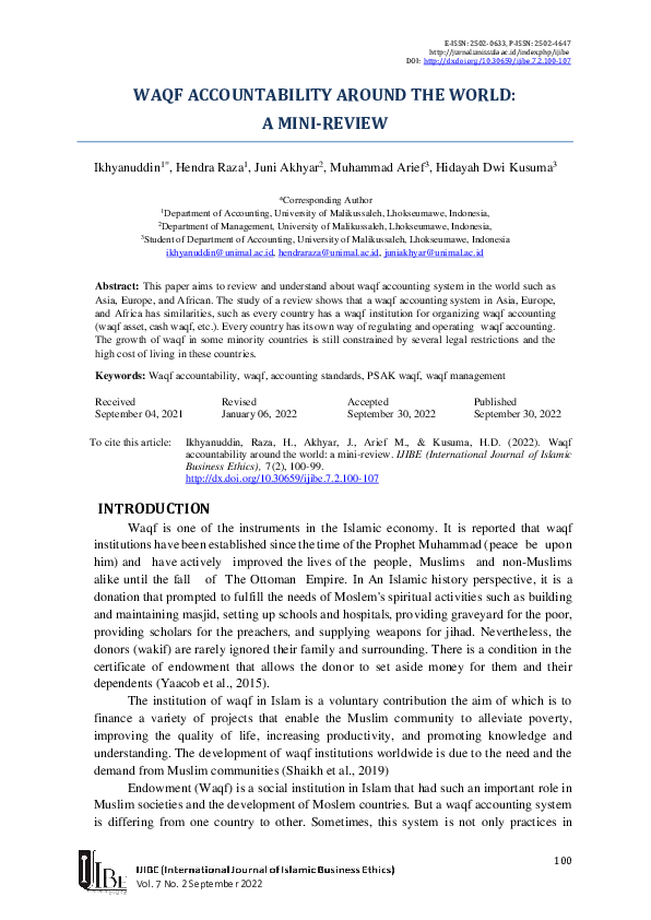 (PDF) Waqf Accountability Around the World: A Mini-Review