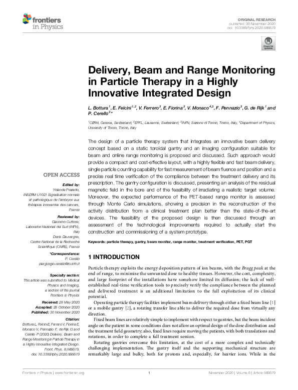 (PDF) Delivery, Beam and Range Monitoring in Particle Therapy in a ...