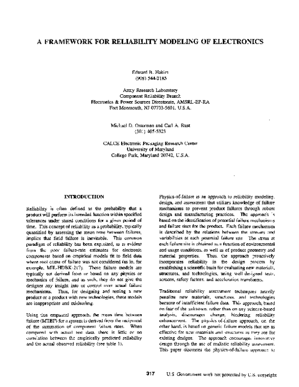 Pdf A Framework For Reliability Modeling Of Electronics