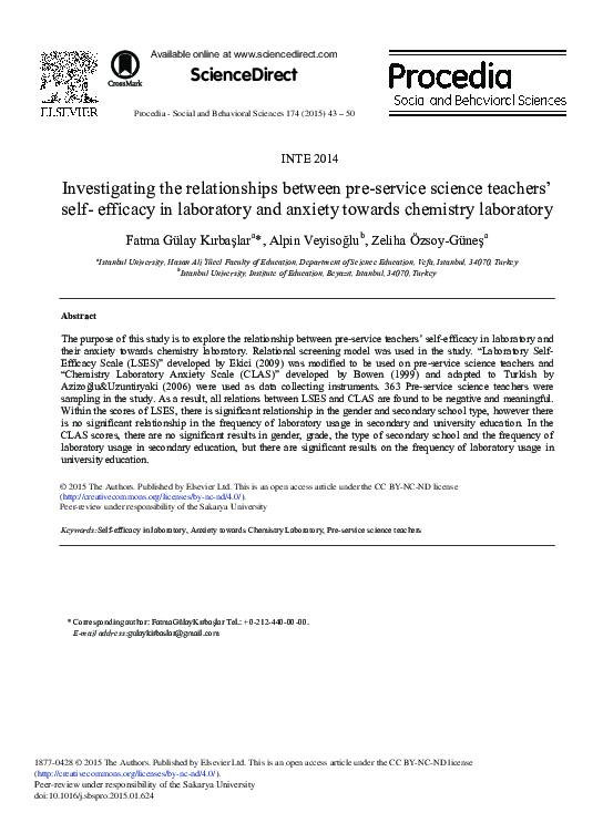 (PDF) Investigating the Relationships between Pre-service Science Teachers’ Self- efficacy in ...