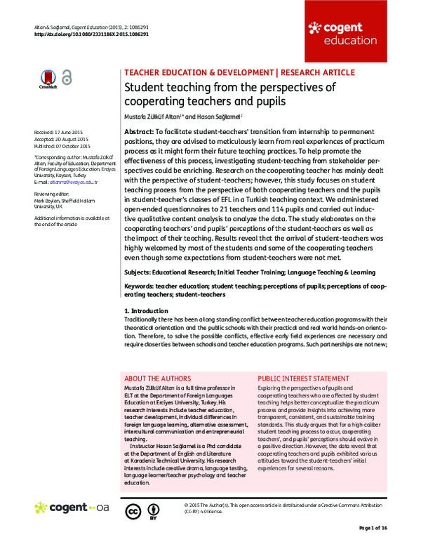 (PDF) Student teaching from the perspectives of cooperating teachers ...