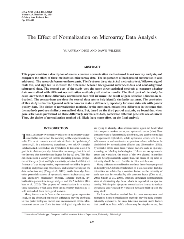 Pdf The Effect Of Normalization On Microarray Data Analysis 7777