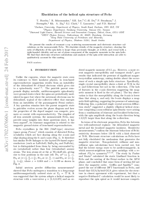 (PDF) Elucidation of the helical spin structure of FeAs