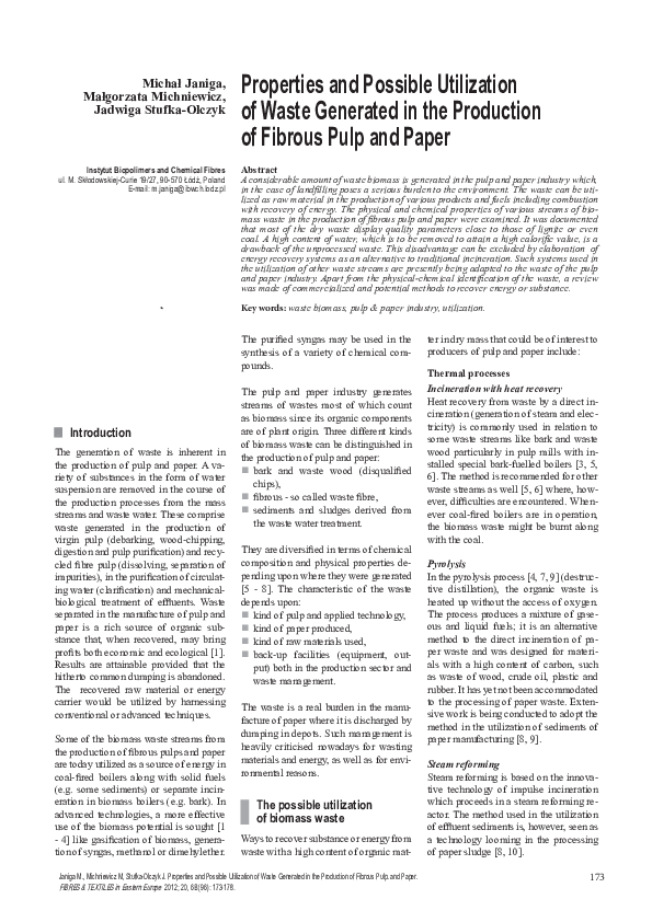 (PDF) Properties and Possible Utilization of Waste Generated in the ...