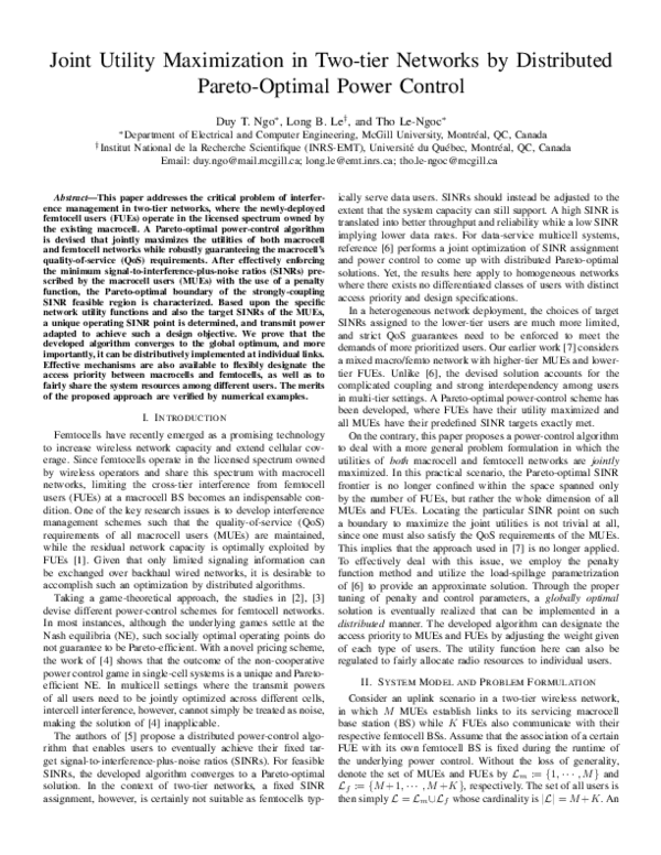 Pdf Joint Utility Maximization In Two Tier Networks By Distributed Pareto Optimal Power