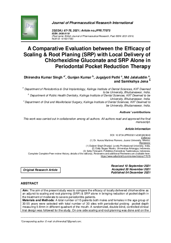 (PDF) A Comparative Evaluation between the Efficacy of Scaling & Root ...