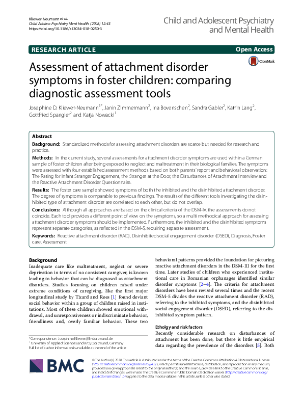 (PDF) Assessment of attachment disorder symptoms in foster children ...