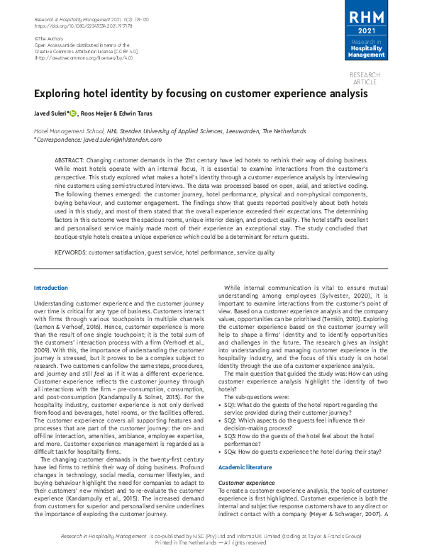 (PDF) Exploring hotel identity by focusing on customer experience analysis