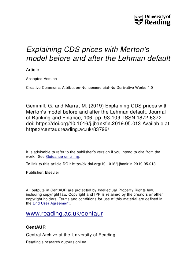(PDF) Explaining CDS prices with Merton’s model before and after the ...