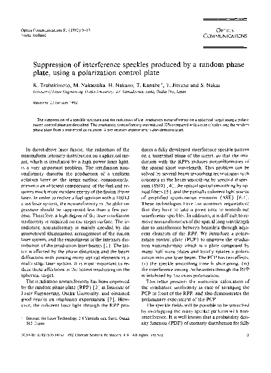 (PDF) Suppression of interference speckles produced by a random phase plate, using a ...