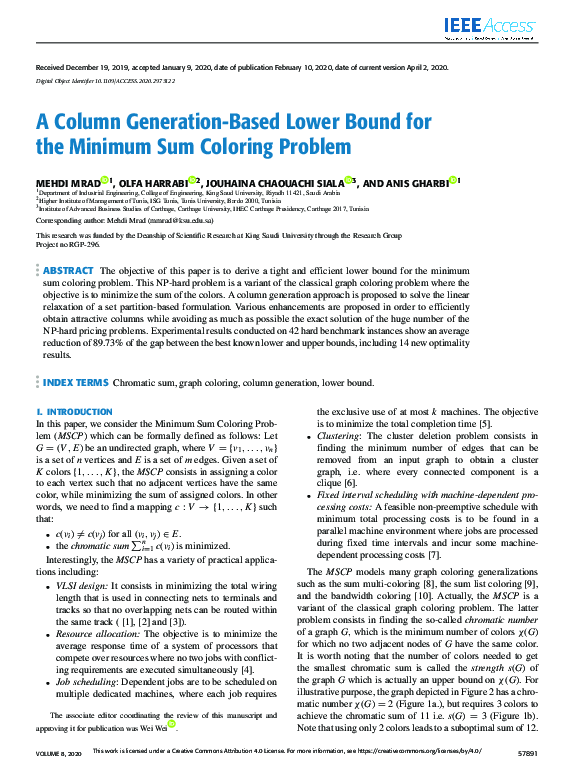 (PDF) A Column Generation-Based Lower Bound for the Minimum Sum Coloring Problem