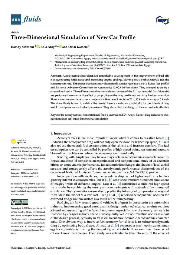 Pdf Three Dimensional Simulation Of New Car Profile