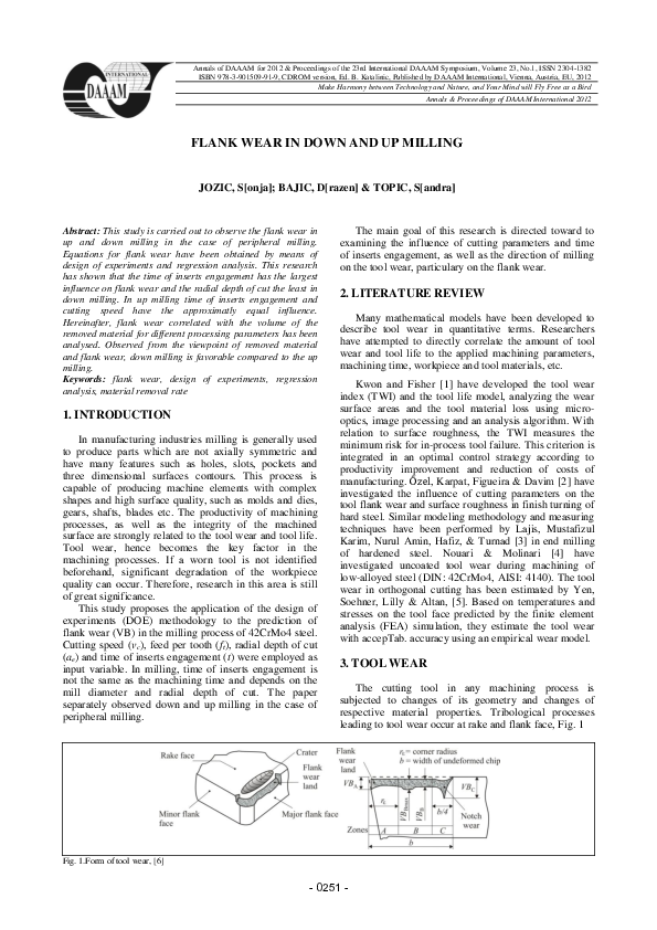 (PDF) Flank Wear in Down and Up Milling